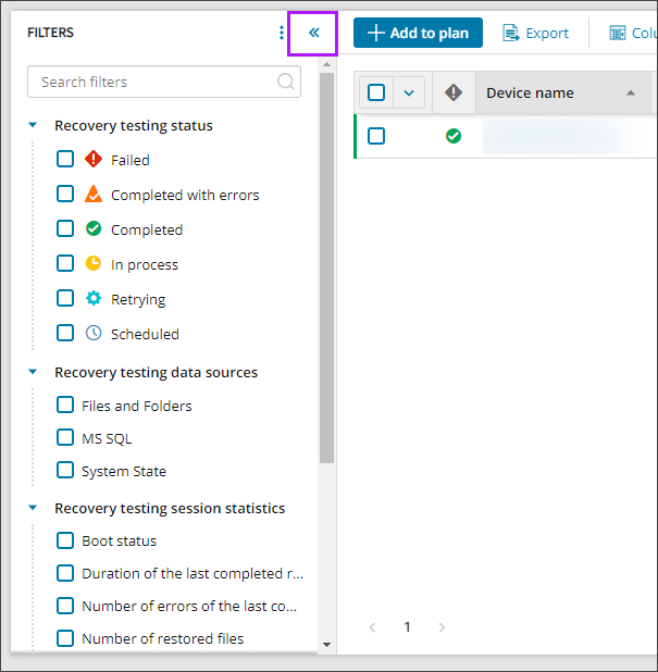 Monitor Recovery Testing Devices in Console