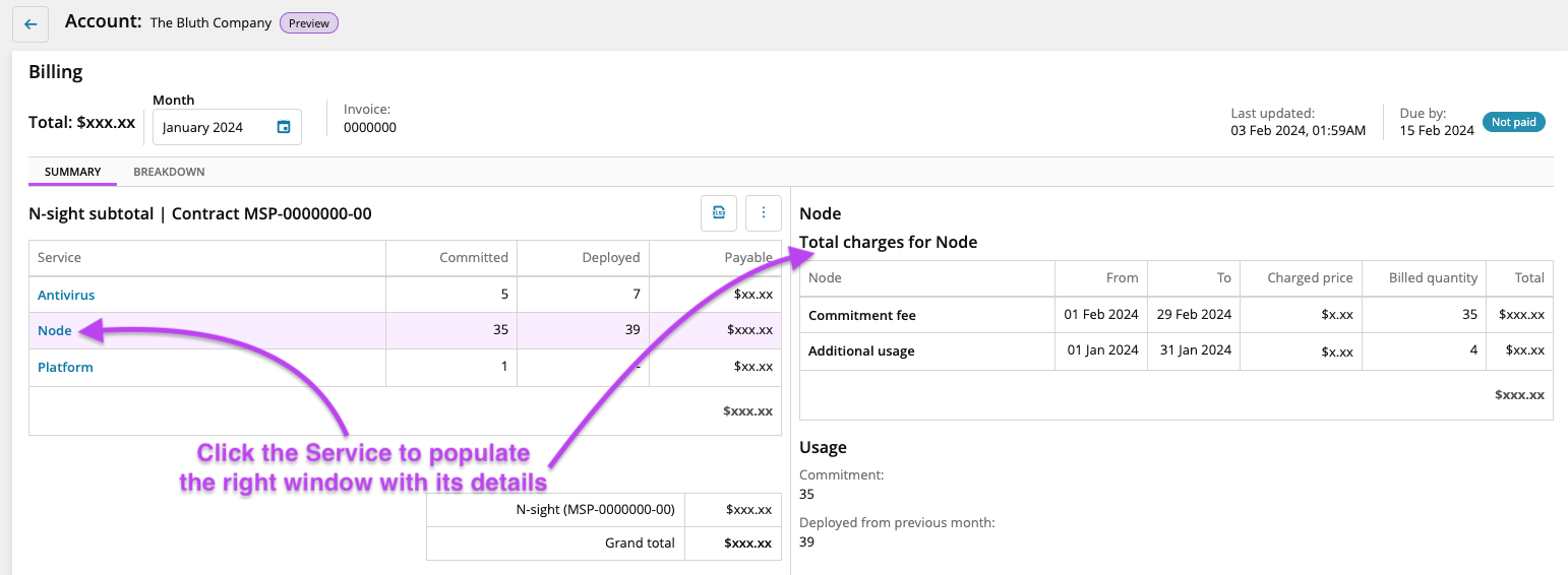 View billing information for N-sight RMM