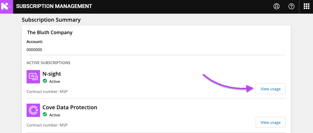 View usage for N-sight RMM subscription