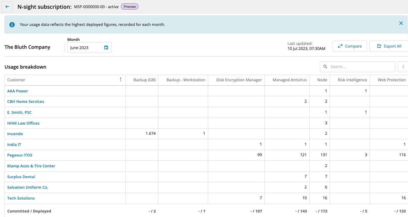 View usage for N-sight RMM subscription