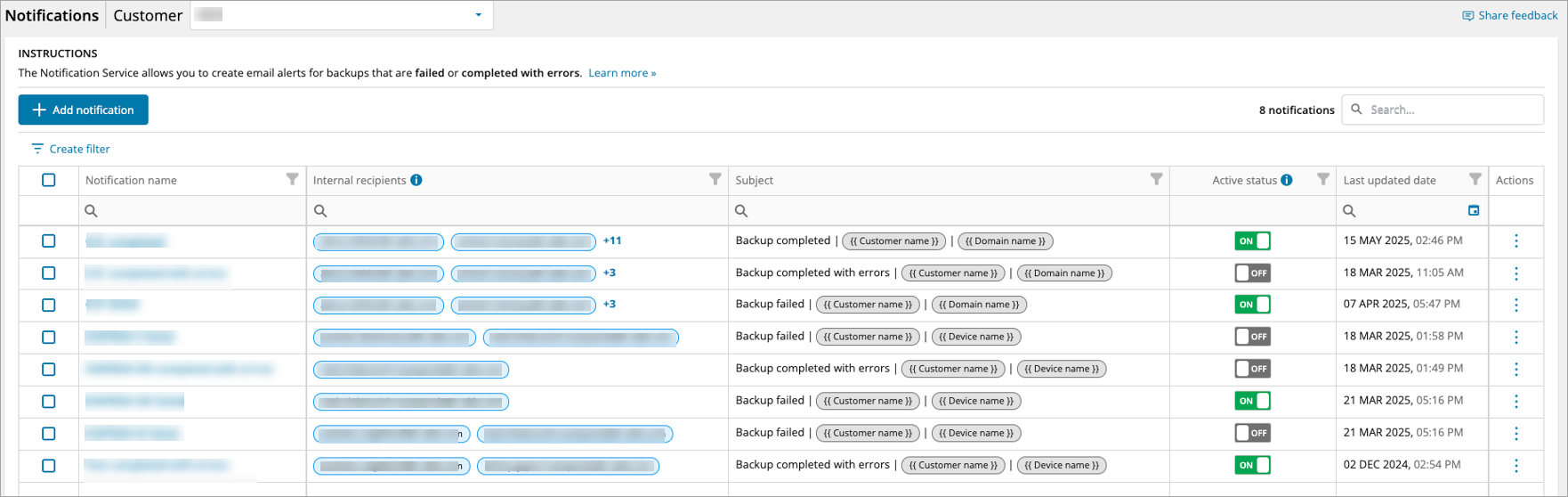 Manage Notifications