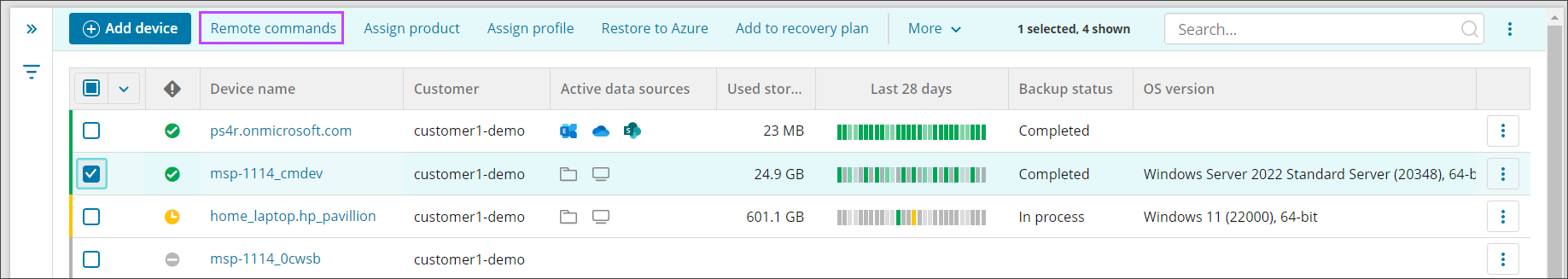Sending Remote Commands To Devices In Management Console New Dashboard