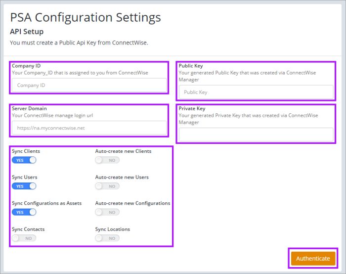 ConnectWise® Manage™ Integration Configuration