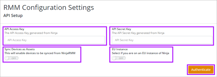 NinjaRMM Integration Configuration