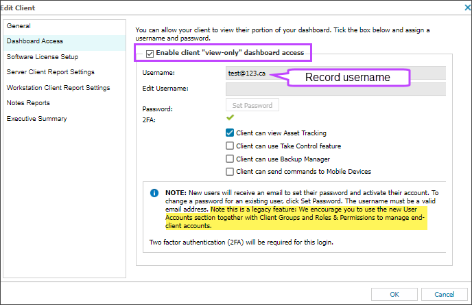 Update accounts that use client view-only legacy option